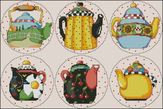 Teapots-free cross-stitch pattern - Free Cross-stitch patterns